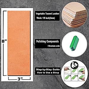 LAVODA Leather Strop Double-sided Honing Strop 3" by 8" with Green Polishing Compound Stropping Compound Leather Knife Sharpener for Woodcarving Chisels Razor Chef's knife Polishing Sharpening