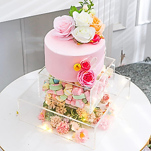 HeiMma 2 Set Clear Acrylic Cake Stands for Dessert Table 12” and 8” Fillable Cake Box Risers for Buffet Table, Square Cake Stand for Wedding Birthday Party, Hollow Bottoms…