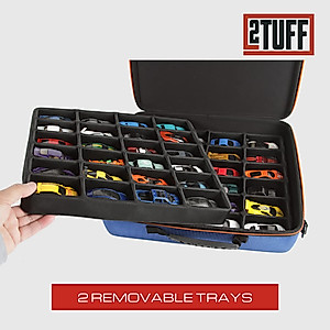 2TUFF Collectible Toy Car Storage Case and Toy Organizer Storage Case with 48 Compartments and 2 Removable Trays - Toy Display Case Compatible with Most Hot Wheels Cars and Matchbox Cars