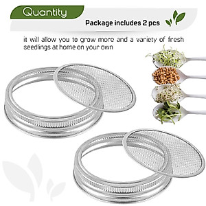 2PCS Stainless Steel Sprouting Lids – Regular Mouth Mason Jars Lids for Germination Kit Mason Jar Mesh Lids for Sprouts Grow Kit Sprouting Jar Lids for Growing Broccoli Alfalfa Mung Bean Sprouts