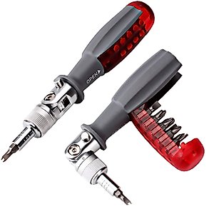 Deselen Ratcheting Screwdriver with Magnetic Bit Ratchet, Multi Bit Set, 10 in 1 Screwdriver Small Pocket Stubby Design, 1 Pack All in One Screwdriver (Red)