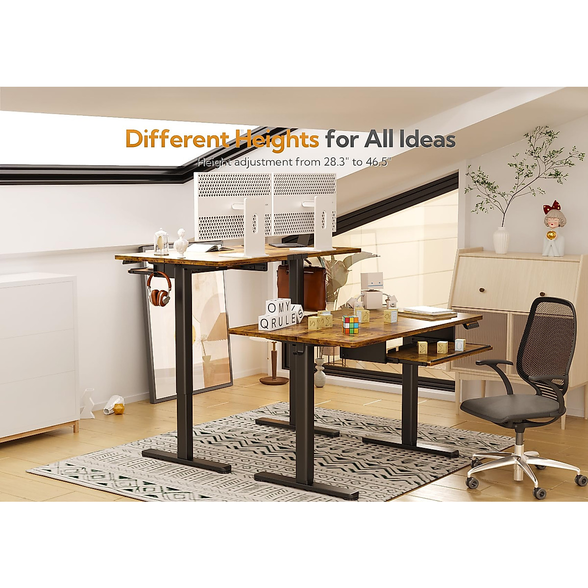 Claiks Standing Desk with Keyboard Tray, Standing Desk Adjustable Height, Raising Desks for Home Office and Computer Workstation, 48 Inches, Rustic Brown