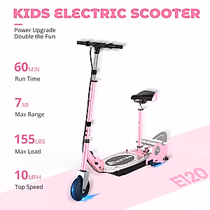 MAXTRA E120 Electric Scooter with Seat for Kids Ages 6-12, 60 Mins Long Battery Life, Removable Seat 2 Riding Styles, 155LBS Max Load