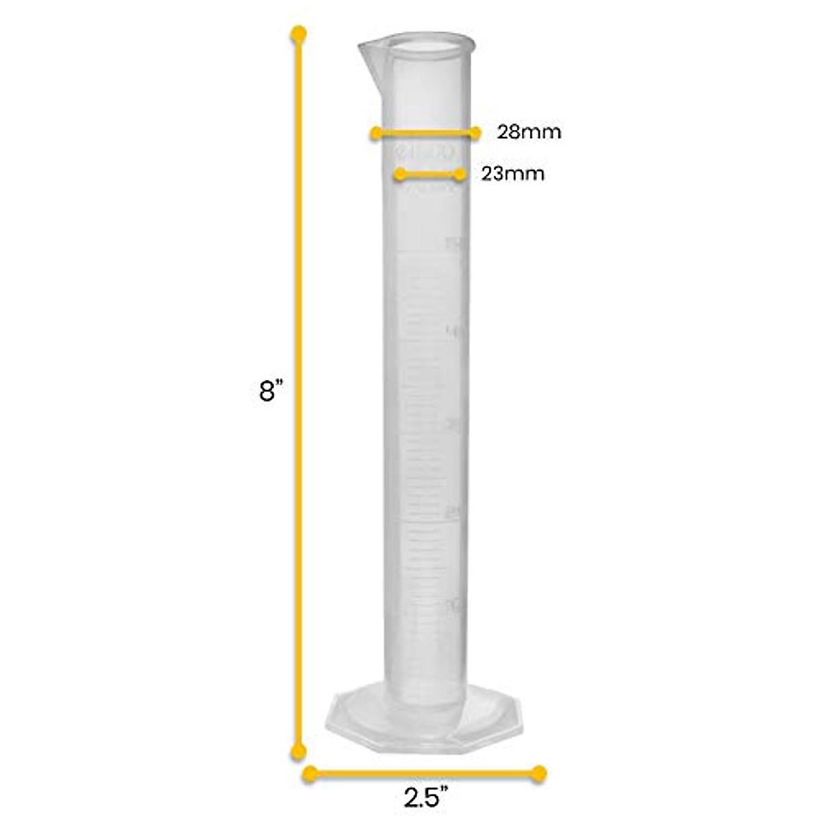 EISCO Graduated Cylinder, 50mL - Class B Tolerance - Octagonal Base - Polypropylene Plastic - Industrial Quality, Autoclavable