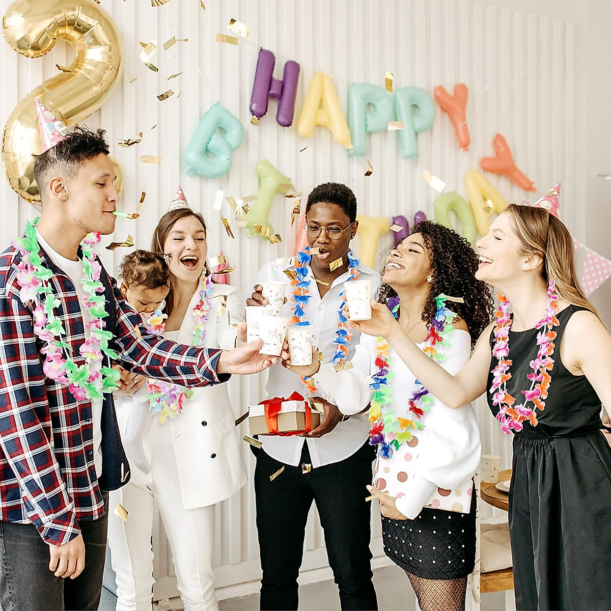 TSMJUWND Hawaiian Leis 50 Counts Hawaii Flower Leis for Adults and Kids Luau Party Decorations