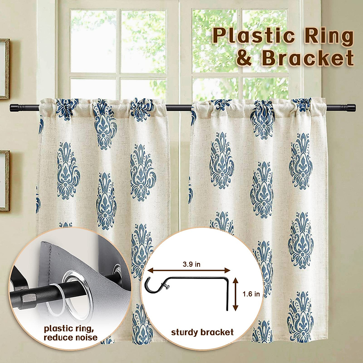 Curtain Rods for Windows 28 to 48 Inch, 5/8 Inch Matte Black Curtain Rod Set with Brackets Heavy Duty Small Drapery Curtain Rods, Size: 23-52 Inch