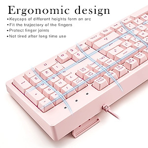VINMEN Pink Gaming Keyboard with 7 Color LED Backlit Wired USB 104 Keys Keyboard Waterproof Fresh Style Computer Game Keyboard for PC Mac Laptop