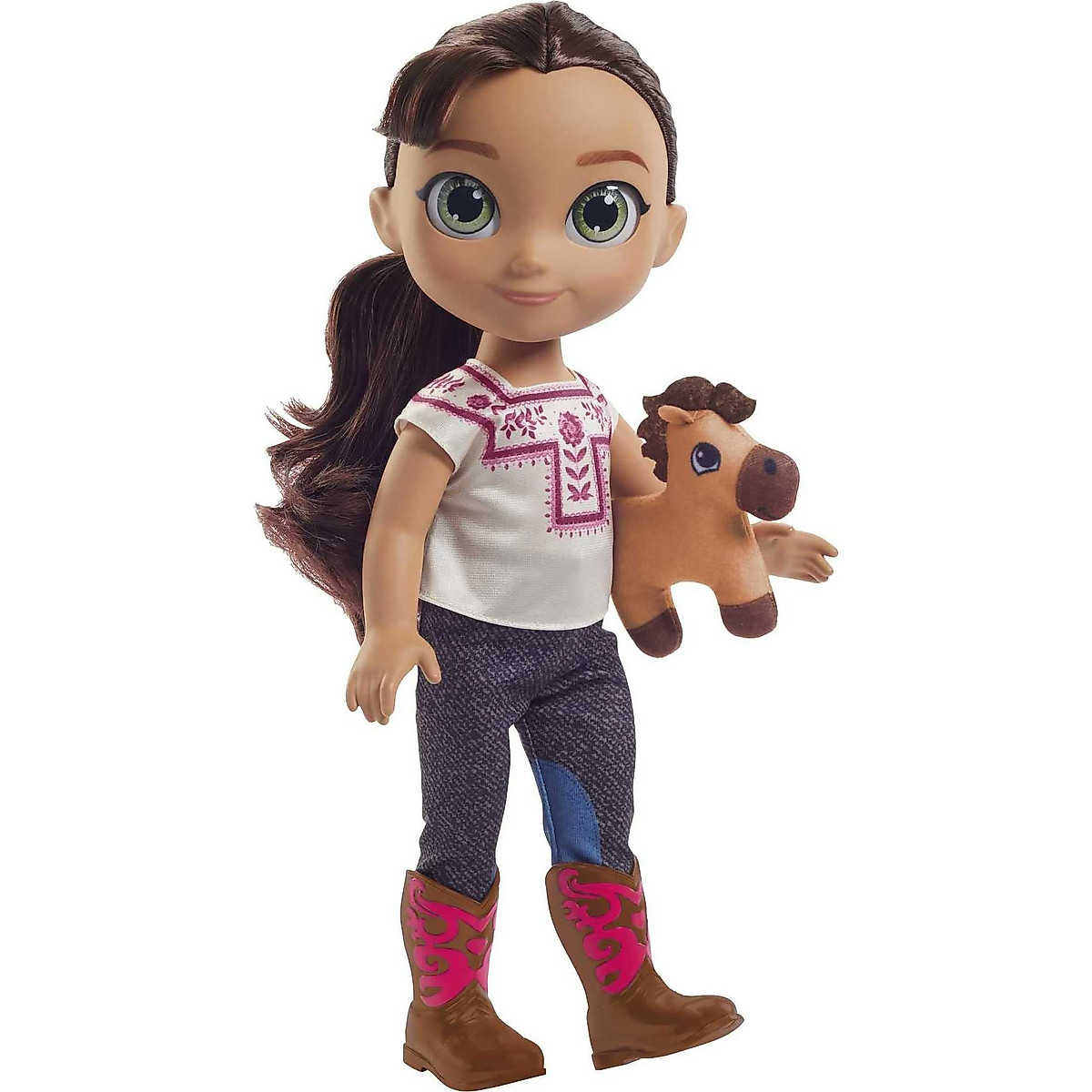 Mattel Spirit Untamed Toddler Lucky Doll (Approx. 14-in) in Jeans Outfit with Embroidery Style Fabric Top, Boots Plus Spirit Plush Figure & Brush, Great Gift for Ages 3 Years Old & Up