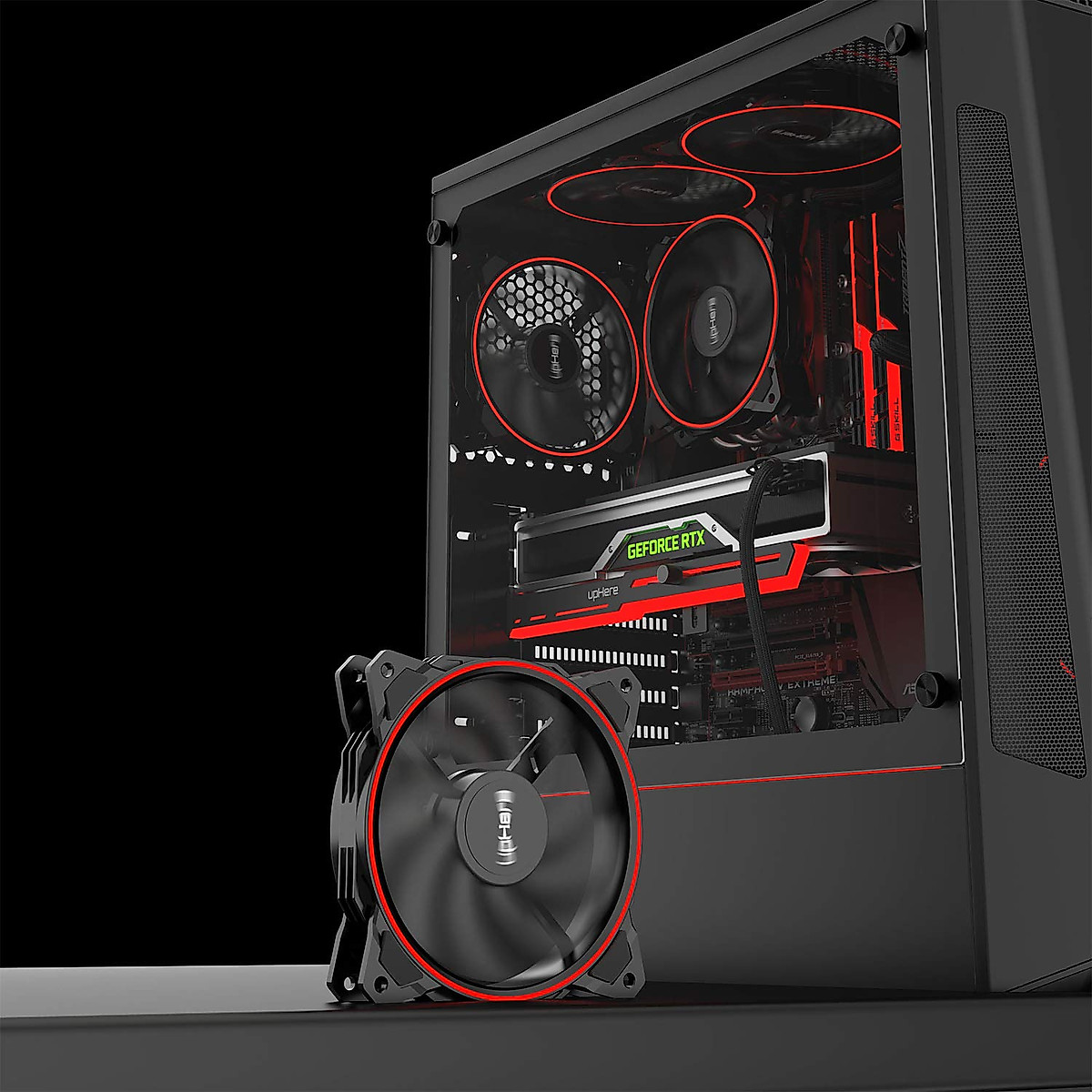 upHere Long Life 120mmQuiet Edition Red LED Case Fan for PC Cases, CPU Coolers, and Radiators 3-Pack,EN12RD3