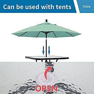 FDW Bistro, Outdoor Dining Square Tempered Glass Patio Table with Umbrella Hole for Lawn Balcony Yard, Black