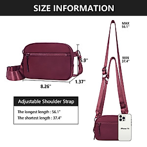 WESTBRONCO Small Crossbody Bags for Women Nylon with Adjustable Strap, Mini Crossbody Purse, Fahion Shoulder Bag for Traveling Workout Wine Red