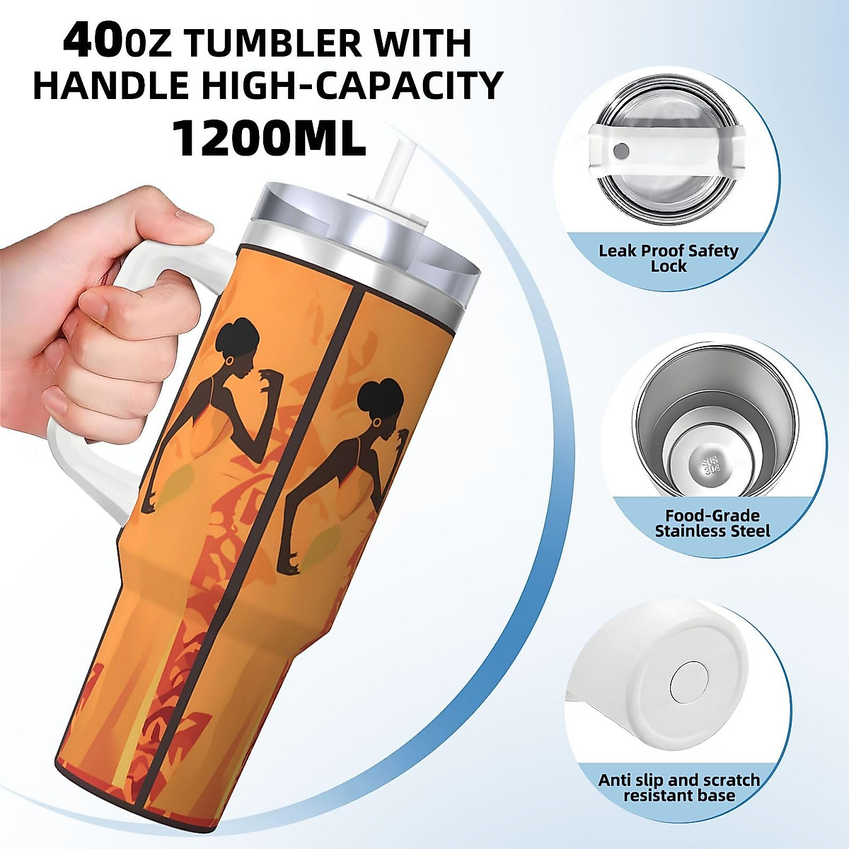 deaokluy 40 OZ Black Girls Ice Bully Cup with Handle and Straw, Double Wall Stainless Steel Tumbler Travel Coffee Cup with Lid, Beautiful Insulation and Cooling Cup for Christmas Birthday Present