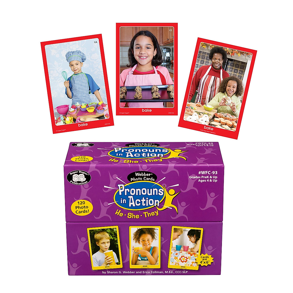 Super Duper Publications | Webber Photo Cards - Pronouns in Action - He, She, and They - Verb Flash Cards | English Grammar - Subjective Third-Person Pronouns | Educational Learning Materials