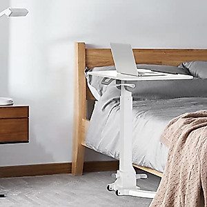 JOY worker Foldable Mobile Standing Desk, Pneumatic Height Adjustable Sit Stand Desk, 90° Tiltable Rolling Laptop Desk, Portable Desk with Wheels Non-Slip Mat for Home Office, Holds Up to 22lbs, White