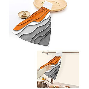 Hanging Tie Towel for Kitchen Bathroom, 2 Pack Orange Grey Gradient Geometric Durable Absorbent Hand Towels Hangable Washing Cloths Home Cleaning Decor Modern Abstract Ripple Art