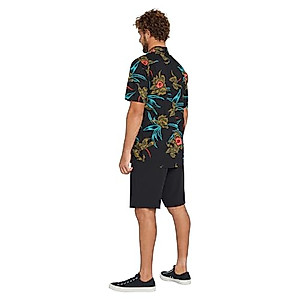 Volcom Men's Regular Marble Floral Short Sleeve Button Down Hawaiian Shirt, Black Combo, X-Large