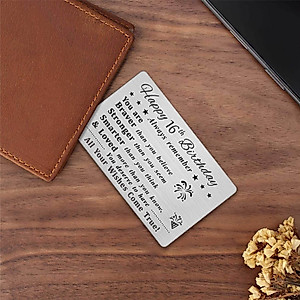 DEGASKEN Happy 16th Birthday Card, 16 Year Old Birthday Gifts for Boys Girls Teens, Permanent Engraved Steel Wallet Card