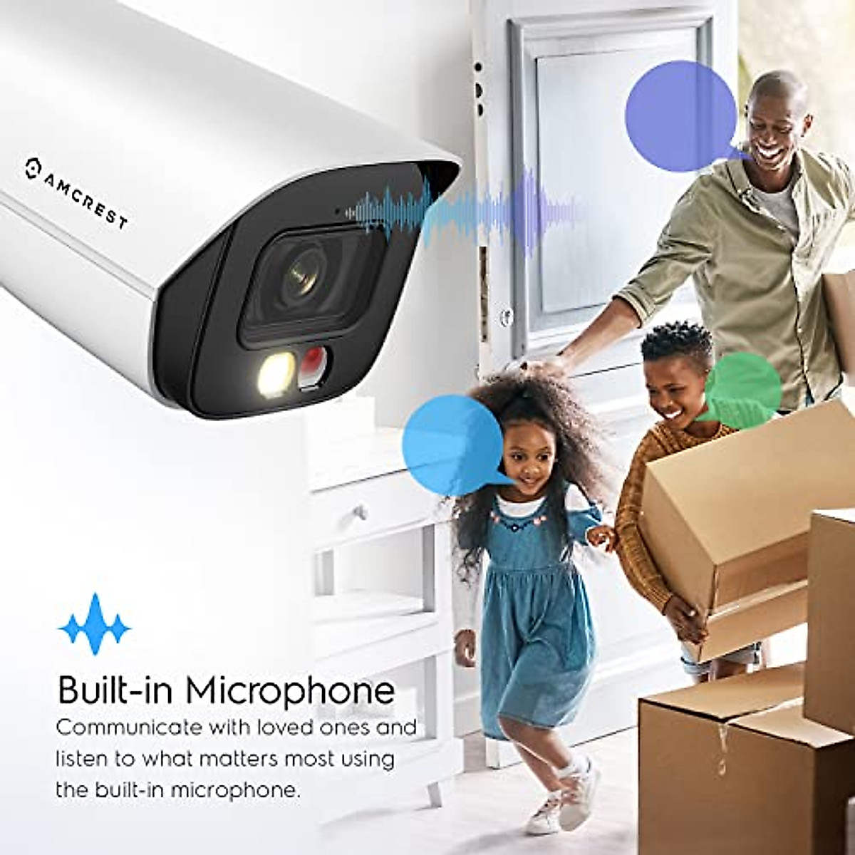 Amcrest 5MP IP PoE AI Camera w/ 49ft Color Night Vision, Security Outdoor Bullet Camera, Built-in Microphone, Human & Vehicle Detection, Active Deterrent, 129° FOV, 5MP@20fps IP5M-B1276EW-AI (White)