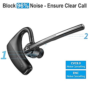 Conambo K10C Bluetooth Headset V5.1, Bluetooth Earpiece with CVC8.0 Dual Mic Noise Cancelling Handsfree Headset 16h Talk Time Wireless Headset for iPhone Android Cellphones Trucker Driver Office Work