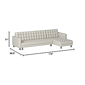 Velago ATTALENS White Modern Convertible Sectional Sofa | Leather Sleeper Queen Size | Reversible Chaise Lounge | Contemporary Living Room Furniture, 116"