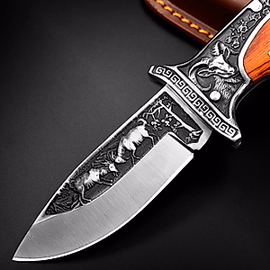 NedFoss Gifts for Men Pocket Folding Knife, 8.6" Engraved Unique Blade, Wood Handles Pocket Knife with Back Lock, Hunting Camping Pocket Knife for Men,Perfect Gifts Idea for Survival, Fishing, Hiking