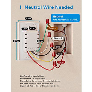 meross Smart Ceiling Fan Control & Dimmer Light Switch, Works w/Apple HomeKit, Alexa, Google & SmartThings, 4-Speed Fan Control, 2.4G Wi-Fi Fan and Light Switch Combo, Neutral Wire Needed, Single Pole