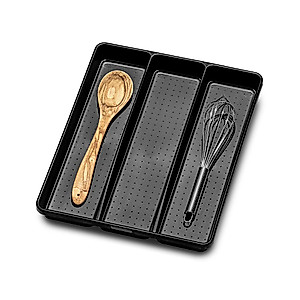 madesmart Utensil Tray-CARBON COLLECTION 3 Compartments, Soft-Grip Lining & Non-Slip Feet & BPA-Free, Large