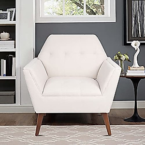 LEVNARY Modern Accent Chair, Comfy Upholstered Button Tufted Armchair with Wood Legs, Mid-Century Upholstered Single Sofa Chair for Reading Room Living Room (Beige)