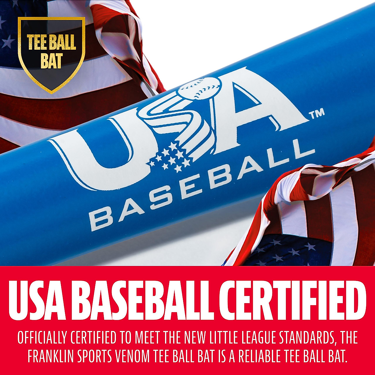 Franklin Sports Kids Baseball + Tball Bat - Venom Youth Aluminum Bat - USA Certified Boys + Girls Tee Ball Bat - Junior Metal Bat - 25"/ 14oz - Blue