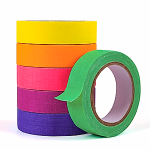 HTVRONT UV Blacklight Reactive Neon Tape, 6 Colors Neon Gaffer Tape, Fluorescent UV Black Light Glow in The Dark Tape for UV Party 0.6inch x 16.5ft x 6 Rolls