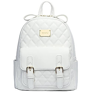 KKXIU Quilted Women Small Backpack Purse Synthetic Leather Cute Mini Daypack Fashion Bookbag for Teen Girls (White)