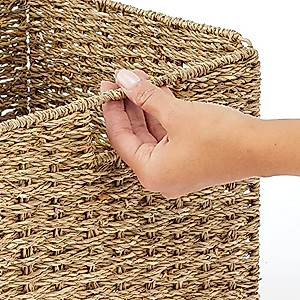 mDesign Seagrass Woven Cube Storage Bin Basket Organizer with Handles for Kitchen Pantry, Cabinet, Cupboard - Shelf and Cubby Organization, Holds Food, Drinks, Snacks, Appliances - 4 Pack, Natural/Tan