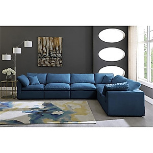 Meridian Furniture 602Navy-Sec6A Plush Collection Contemporary Down Filled Comfort Overstuffed Velvet Upholstered Modular L-Shaped Sectional 6-Seater Navy