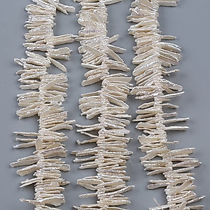 Tucus 5-7 * 25mm White Long Biwa Freshwater Peal Beads Strand - (Color: White)