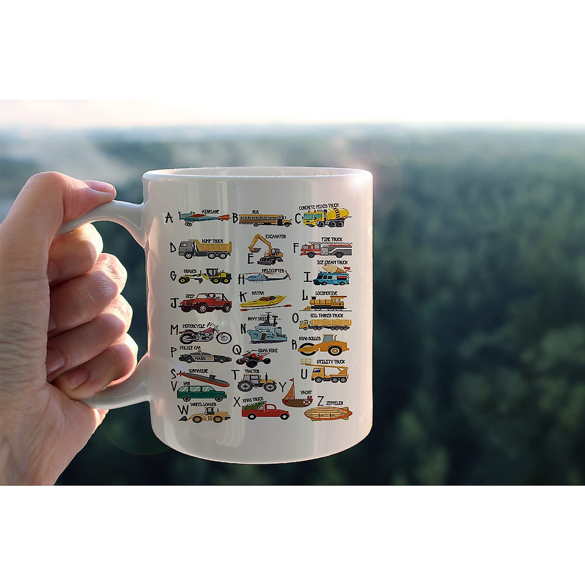 kunlisa Colorful Alphabet Mug Cup,Cartoon Construction Truck Ceramic Mug-11oz Coffee Milk Tea Mug Cup,Gifts For Kids Teens Toddlers Boys,Construction Truck Lovers Gifts