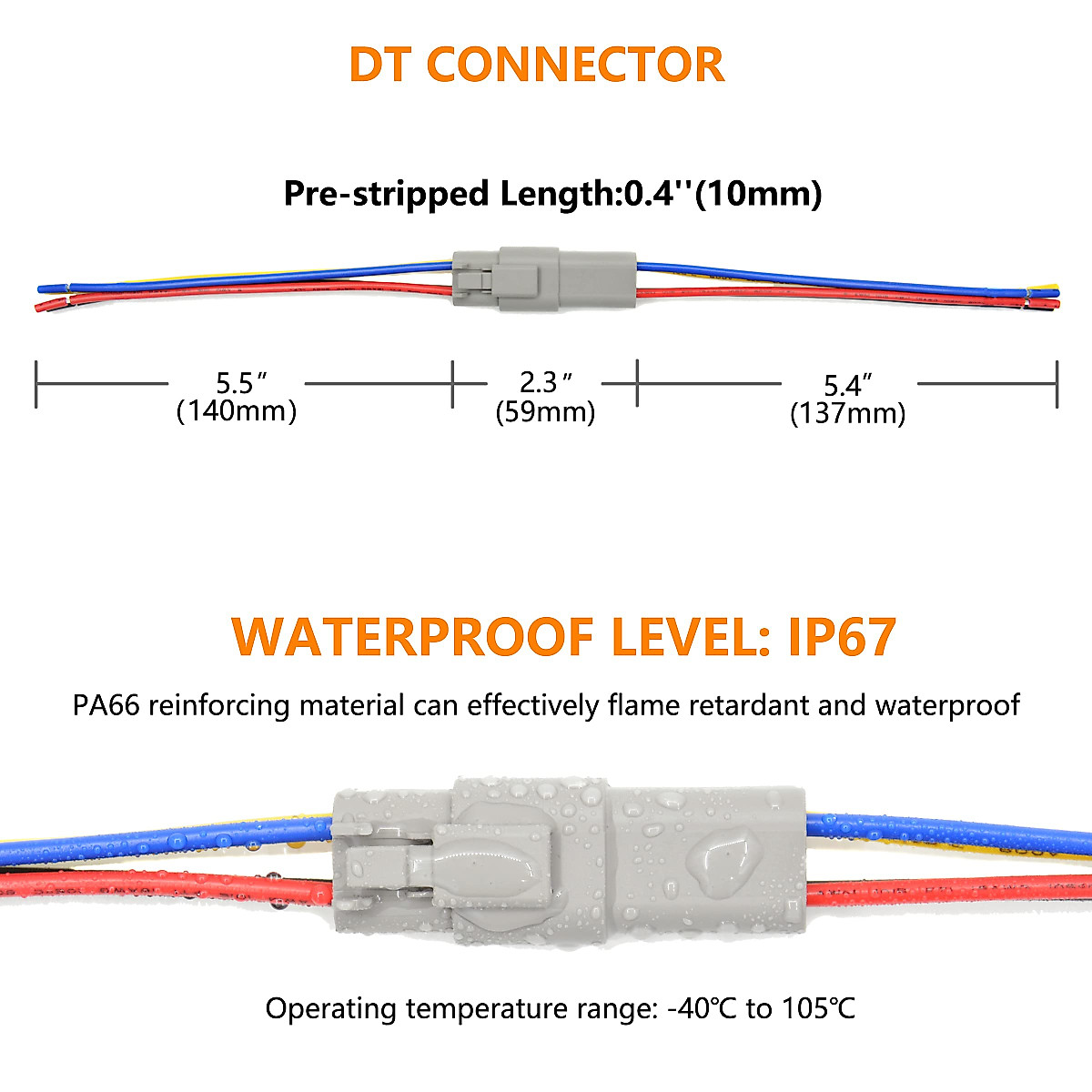 2 Sets 6 Pin DT Deustch Waterproof Automotive Plug Connector with 16AWG -40℃-105℃ 600V Wires and Heat Shrink Tubes Connectors Kit for Car Truck Boat(DT Connector 2 Sets 6 Pin)