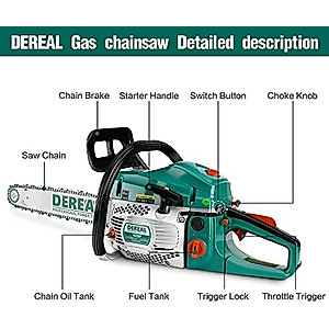 DEREAL 62cc Gas 18'' Chainsaw 2 Cycle Gasoline Powered Chain Saws Handheld for Home Garden