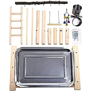 PINVNBY Bird Playground Birdcage Playstand Pet Bird Perch Platform Stand Parrot Play Gym Parakeet Cage Decor Budgie Perch Stand with Feeder Seed Cups Ladder Chew Toys for Small Animals Parrot Parakeet