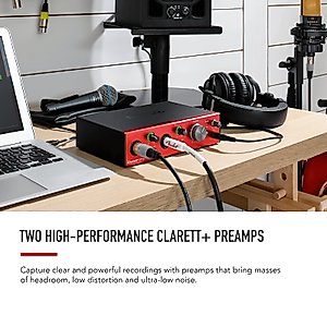Focusrite Clarett+ 2Pre USB-C Bus-Powered Audio Interface for Music Production, with Two Professional Quality Pre-Amps and Powerful and Transparent Headphone Outputs/Instrument Inputs