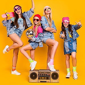 Tarpop 6 Pairs Neon Socks Neon Striped Crew Socks Tube Socks Striped Socks Men Women Ankle Socks Athletic Socks Short Socks (Bright Color)