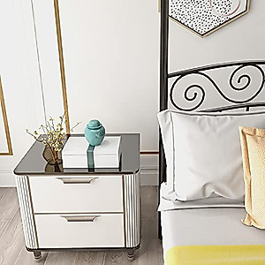 USIIN Queen Size Metal Canopy Bed Frame with Headboard and Footboard Black