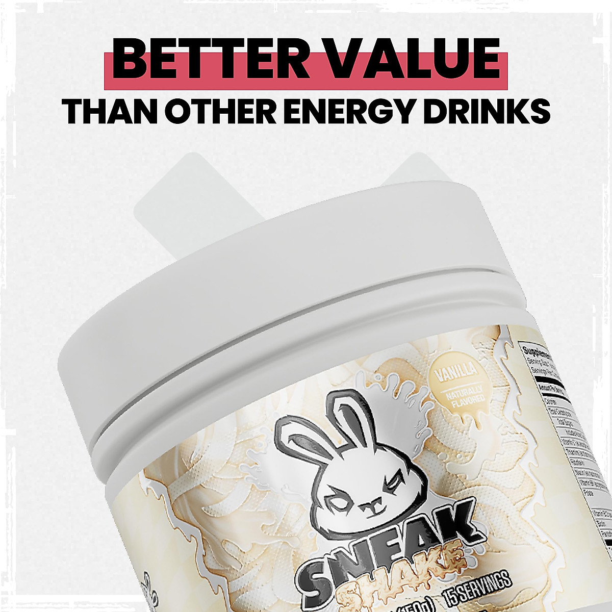 SNEAK | Vanilla Shake | Energy Drink for Milk or Milk Alternatives | Zero Sugar, No Artificial Flavours, Natural Energy | 15 Servings