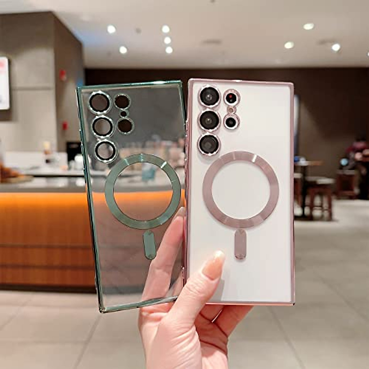 SZXYCZL Samsung Galaxy S23 Ultra 5G MagSafe Case, 6.8" Gold TPU Bumper with Clear Camera Lens Protector & Wireless Charging Compatibility