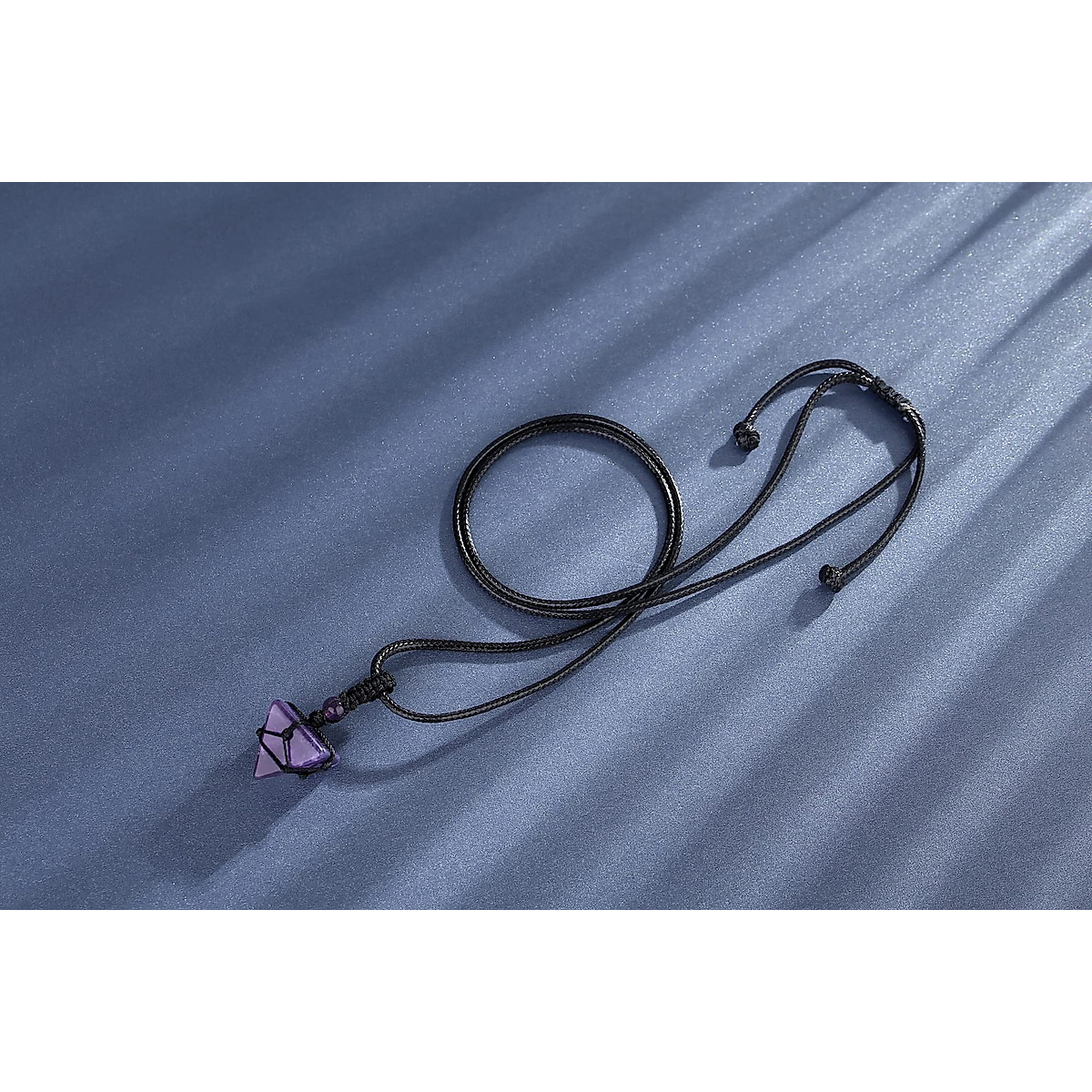 YATOJUZI Amethyst Healing Crystal Necklace Pointed Pendant Necklaces Adjustable Rope Natural Pyramid Gemstone Stone Necklace Reiki Quartz Jewelry for Women Men