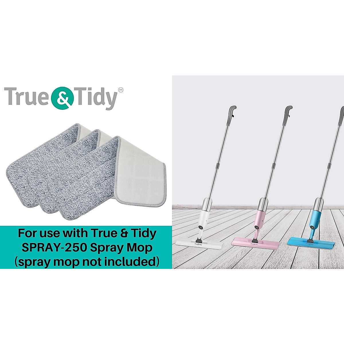 True & Tidy, Extra Thick Microfiber Mop Pad Pack Refill for SPRAY-250 Spray Mop SPRAY-360 Spray Mop Kit SWEEP-180 Sweeper Mop, Fits Other Mops, Machine Washable up to 100x, 15.5 x 5 inch (6-Pack)