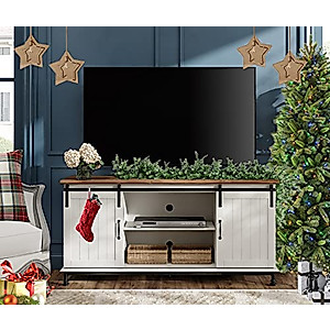 WAMPAT Farmhouse Sliding Barn Door TV Stand for TVs Up to 65" with Furniture Safety Straps, Mordern Entertainment Center with Storage Cabinet, Adjustable Shelves Hard Metal Legs, 58 inch