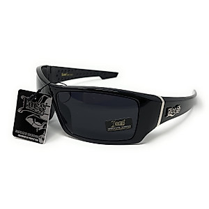 Locs Men's Rectangular Hardcore Black Wrap 63mm Sunglasses (Cursive Logo)