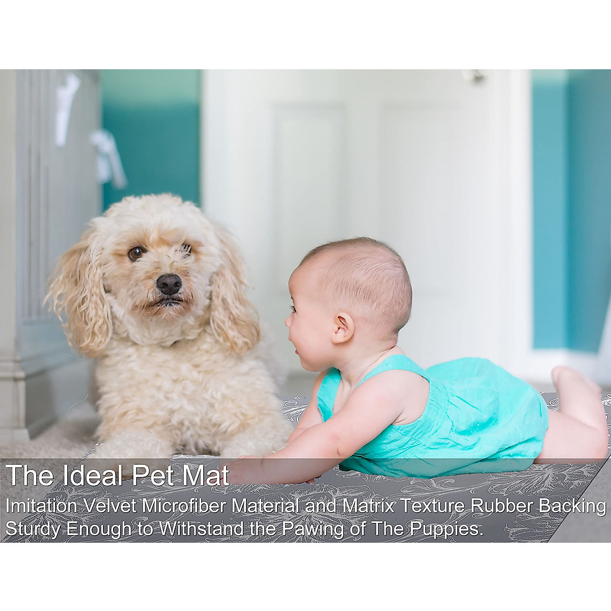 Cosilyt 1/10" Ultra Thin Extra Large 3×5 Feet and 24"×35" Front Door Mat Indoor Entryway Area Rug for Inside Entry, Waterproof Non Slip Washable Rubber Interior Door Mats, Baroque Grey