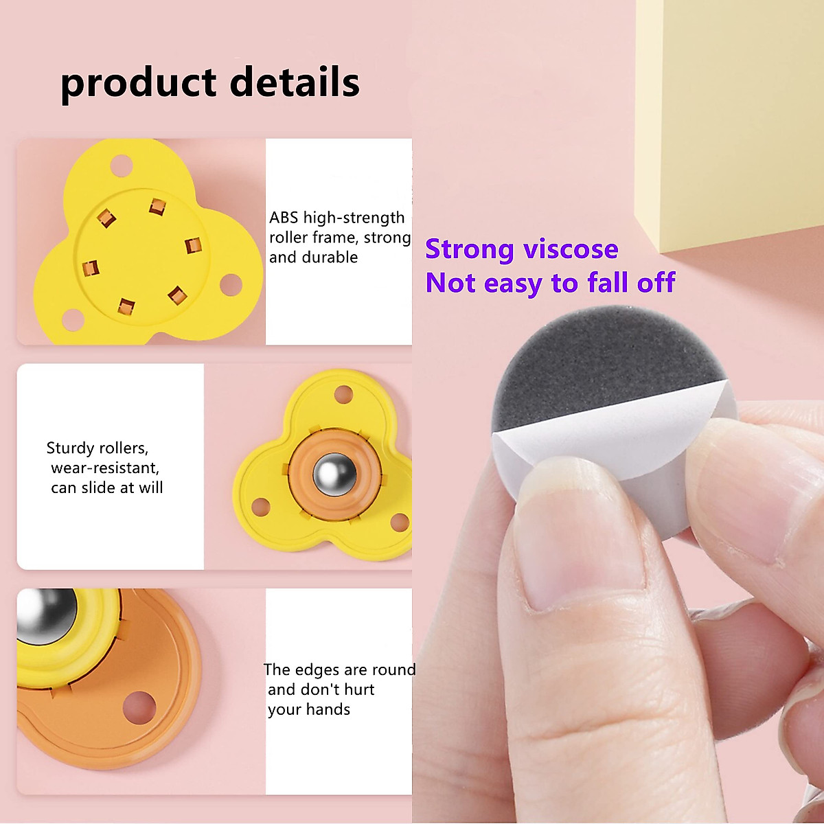 Yaroelrd 4 self-Adhesive casters, Mini Universal Wheels, Stainless Steel 360-degree Rotating Mobile Universal Wheels, Suitable for cabinets/Drawers/Trash cans/Storage Boxes (Yellow) (A-059)