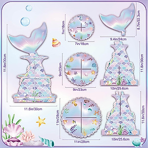 SEVEMIL 3 Tier Mermaid Cupcake Stand, Blue & Pink, Cardboard, 12"H